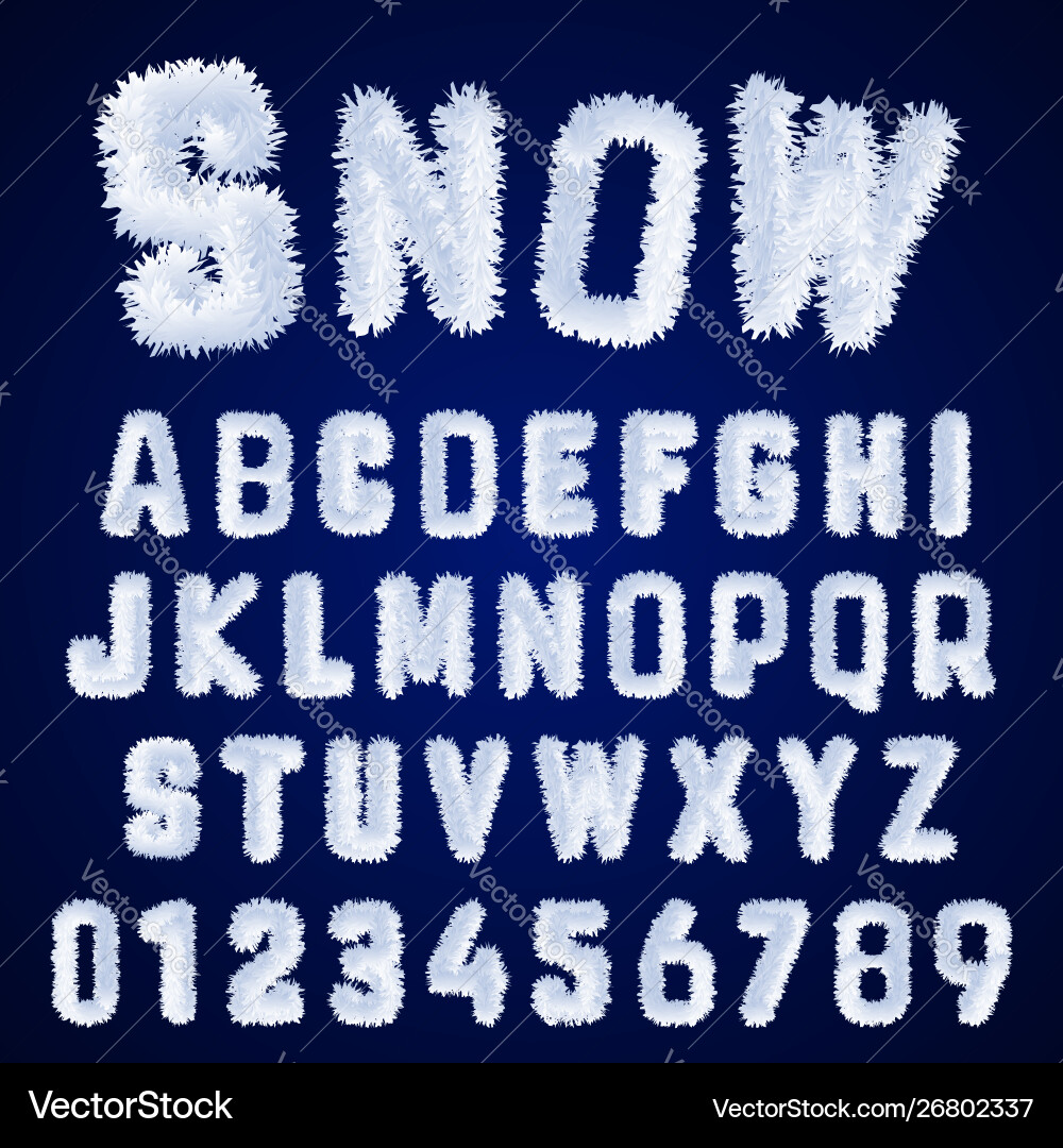 Snow Alphabet Frost Numbers White Royalty Free Vector Image