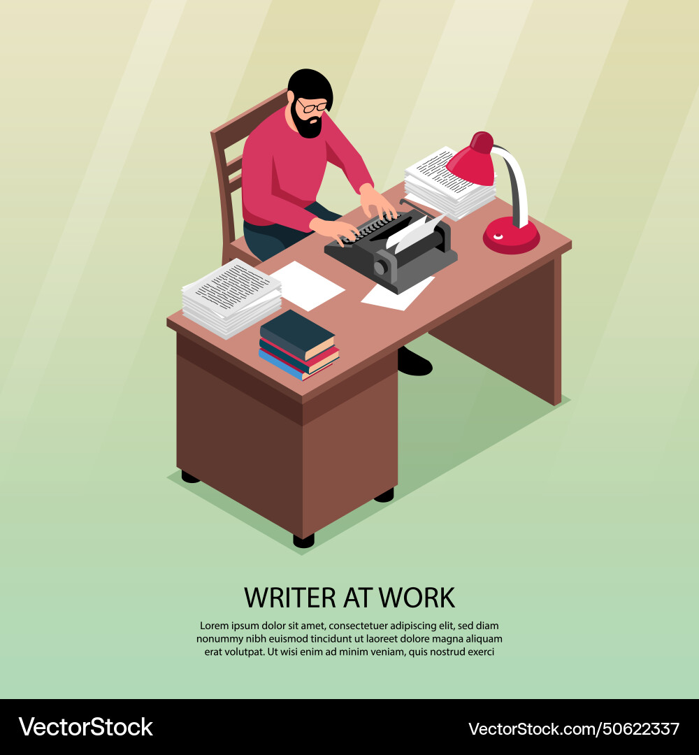 Writer isometric poster Royalty Free Vector Image