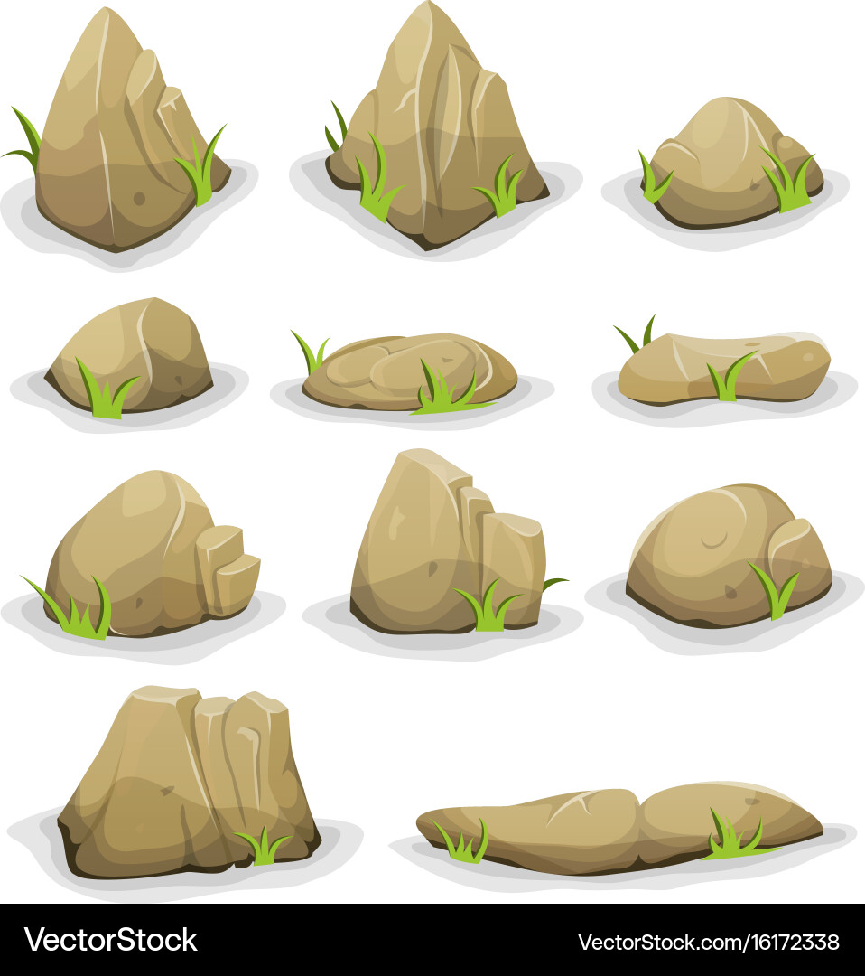Cartoon Rocks and Stones with Grass Royalty Free Vector
