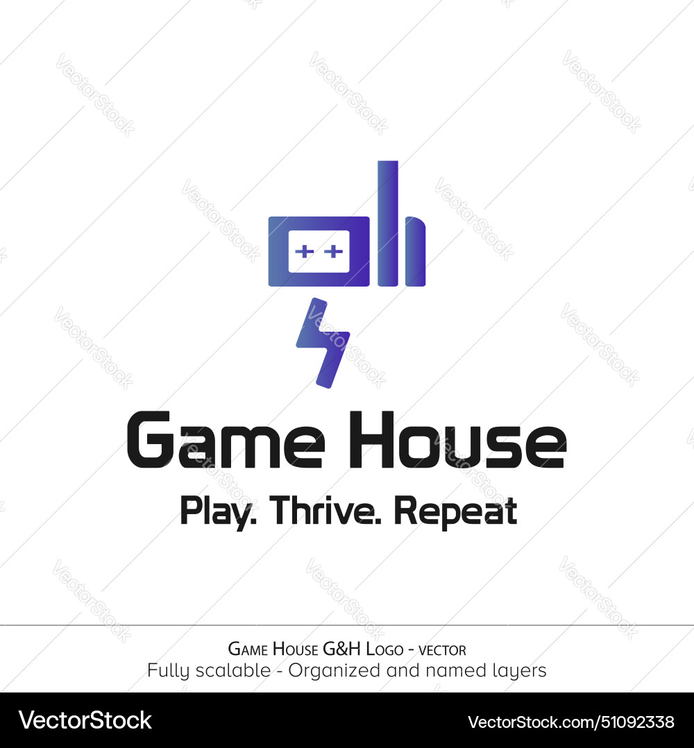 Game house gh logo design - gaming Royalty Free Vector Image