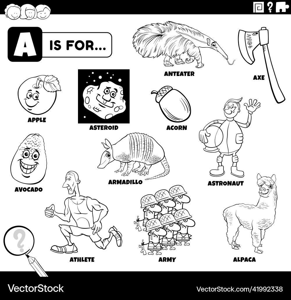 Letter a words educational set for children Vector Image