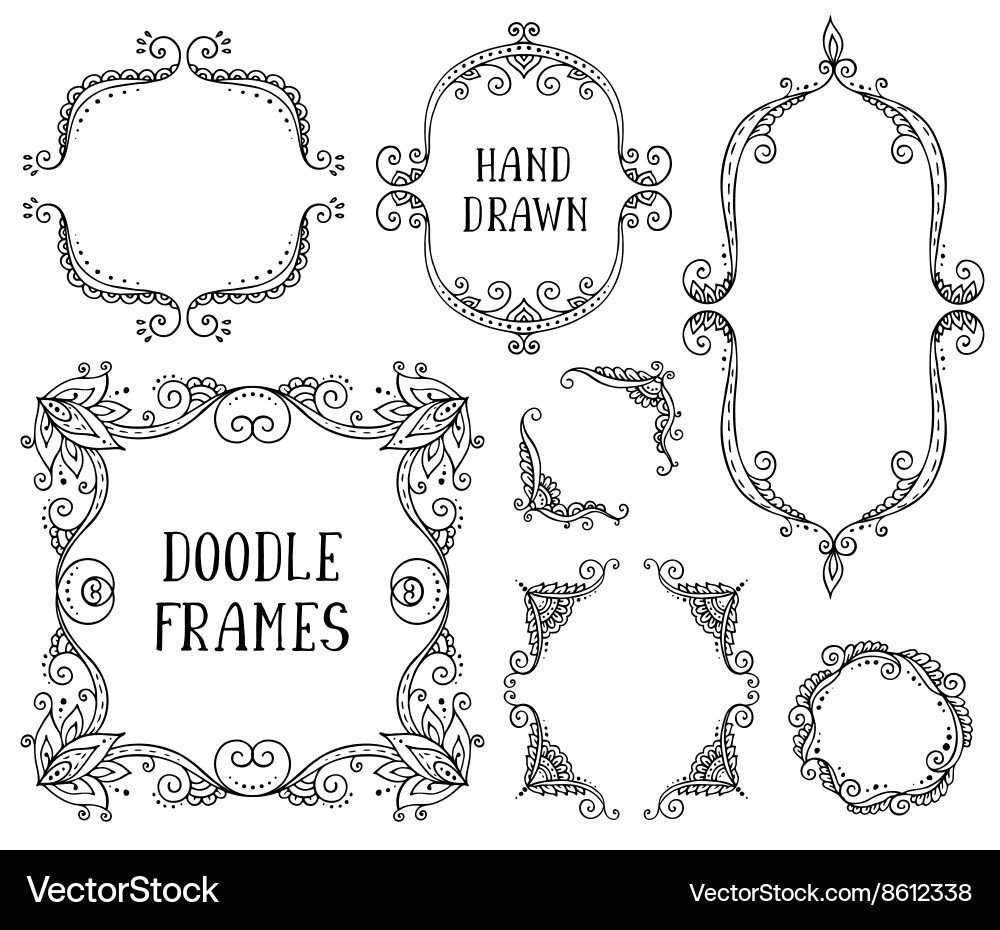 Set of hand drawn doodle frames on white Vector Image