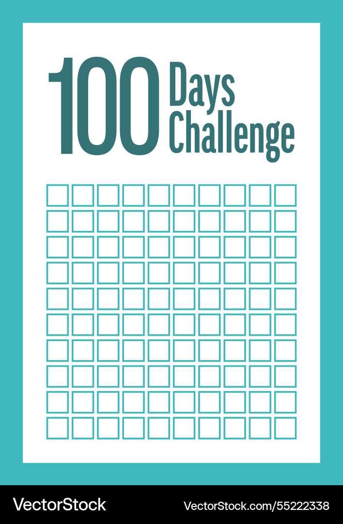 Teal 100 days challenge tracker template ready Vector Image