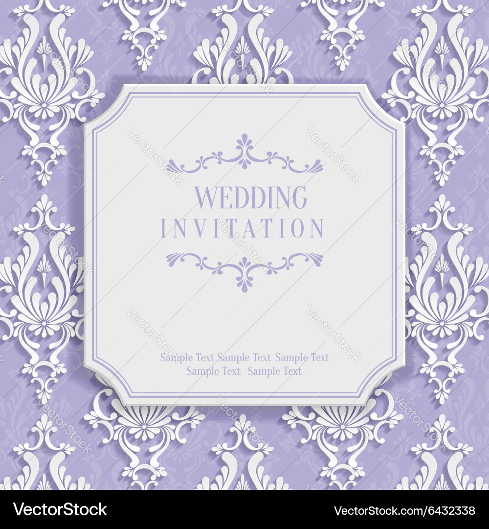Violet 3d vintage invitation card Royalty Free Vector Image