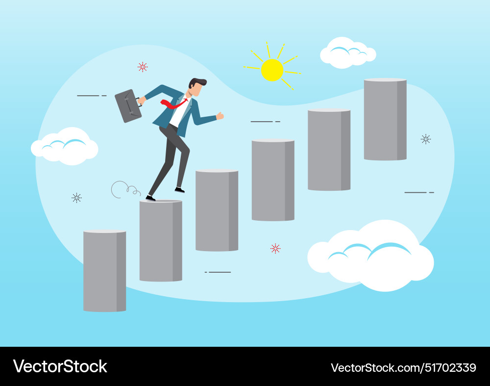 Businessman step up growing bar graph stairs Vector Image