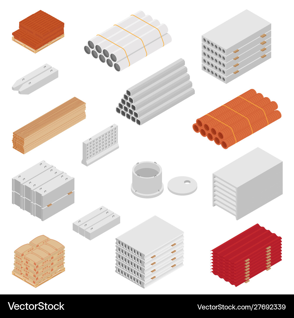 Construction Material Icon Set - Isometric Vector Image