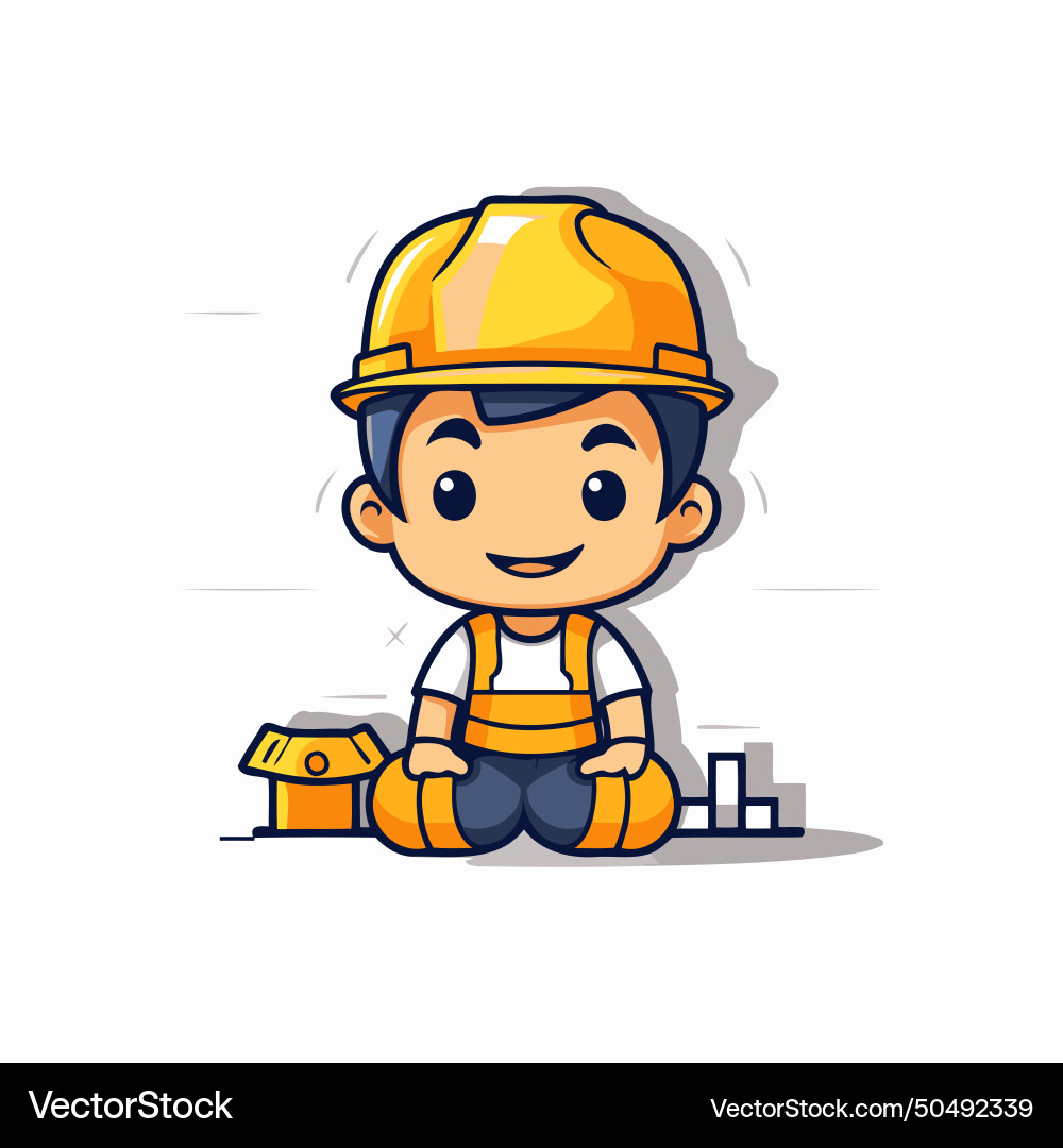 Cute construction worker character isolated Vector Image