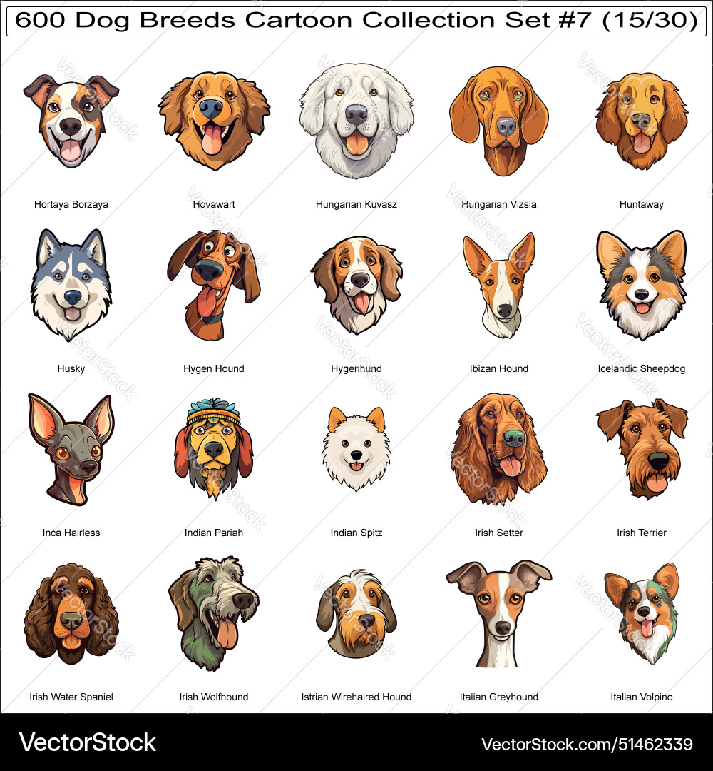 Cute dog breeds cartoon characters sticker bundle Vector Image