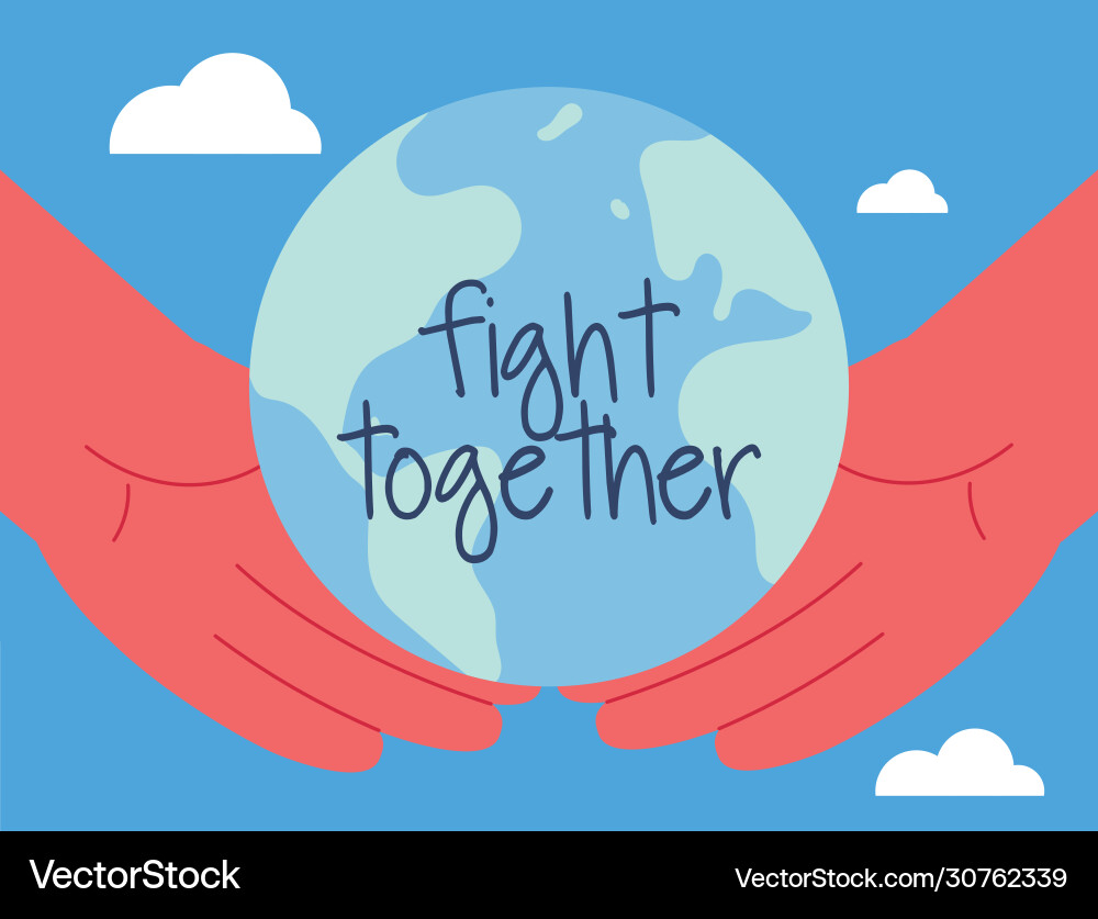 Hands and planet earth in fight sign Royalty Free Vector