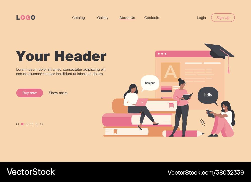 Happy women learning language online Royalty Free Vector