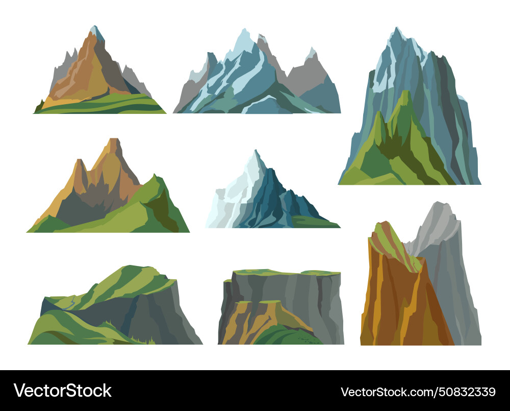 Mountains flat set Royalty Free Vector Image - VectorStock