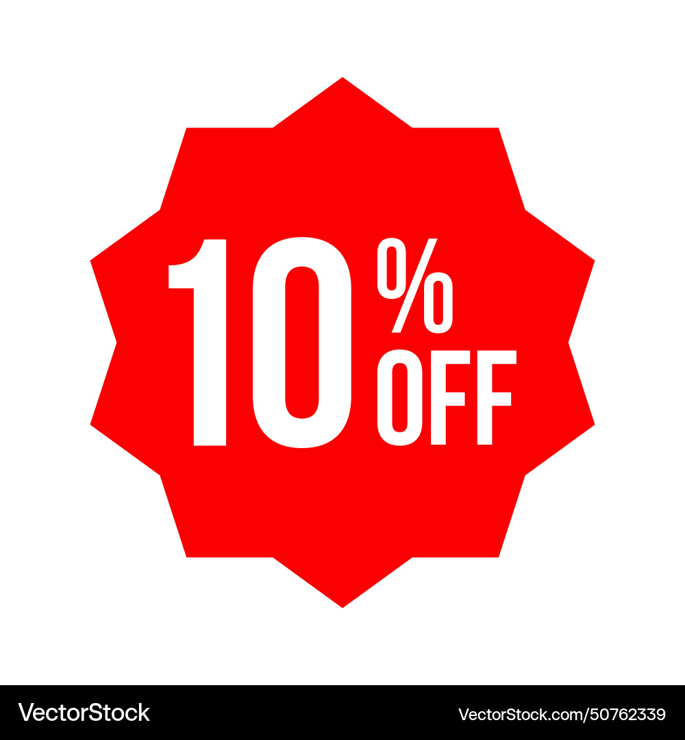 Red 10 percent discount label on white background Vector Image