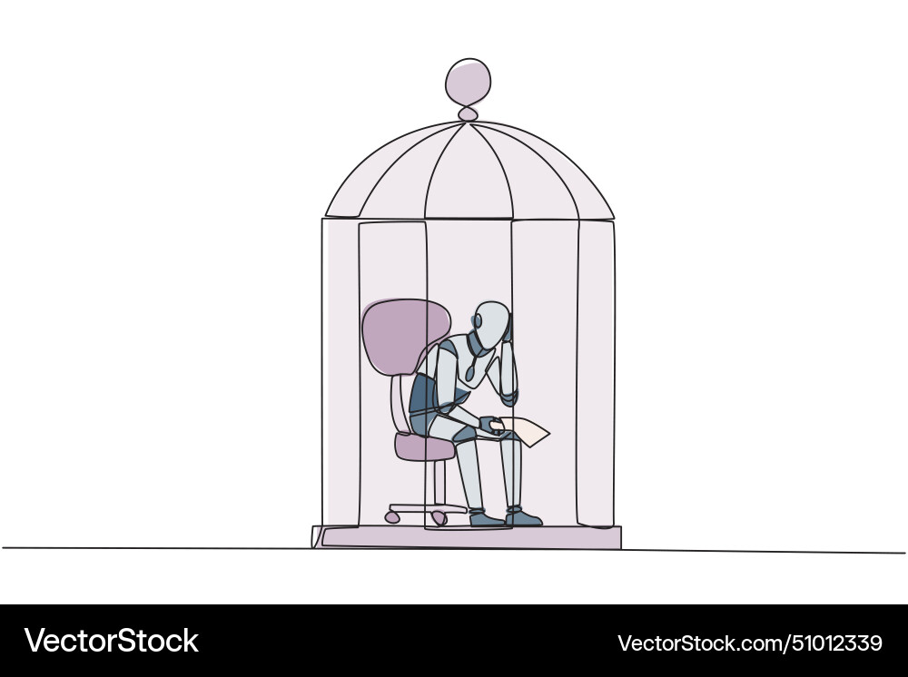 Single one line drawing robotic trapped Royalty Free Vector
