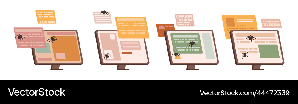 Software testing and repair displays cartoon set Vector Image