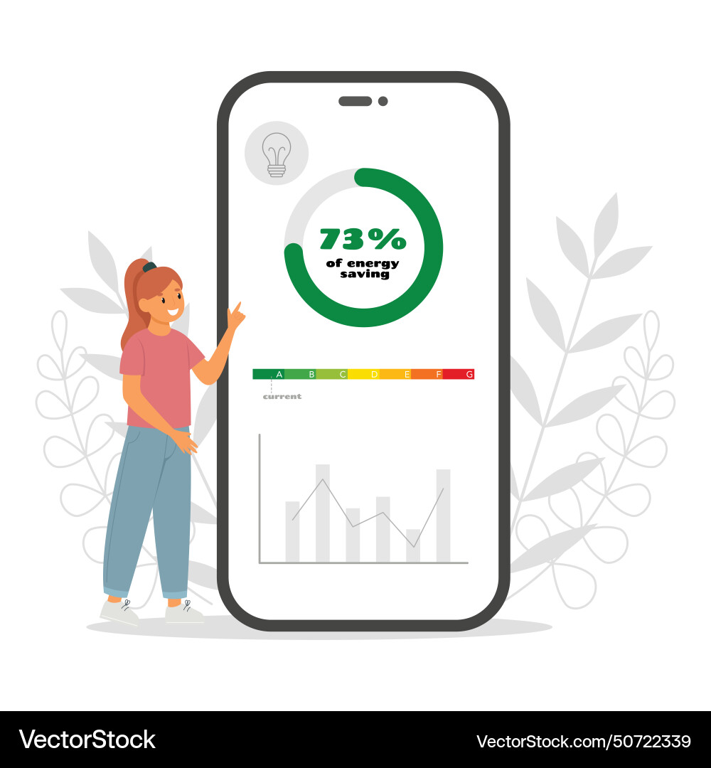 Woman controls energy consumption with mobile app Vector Image