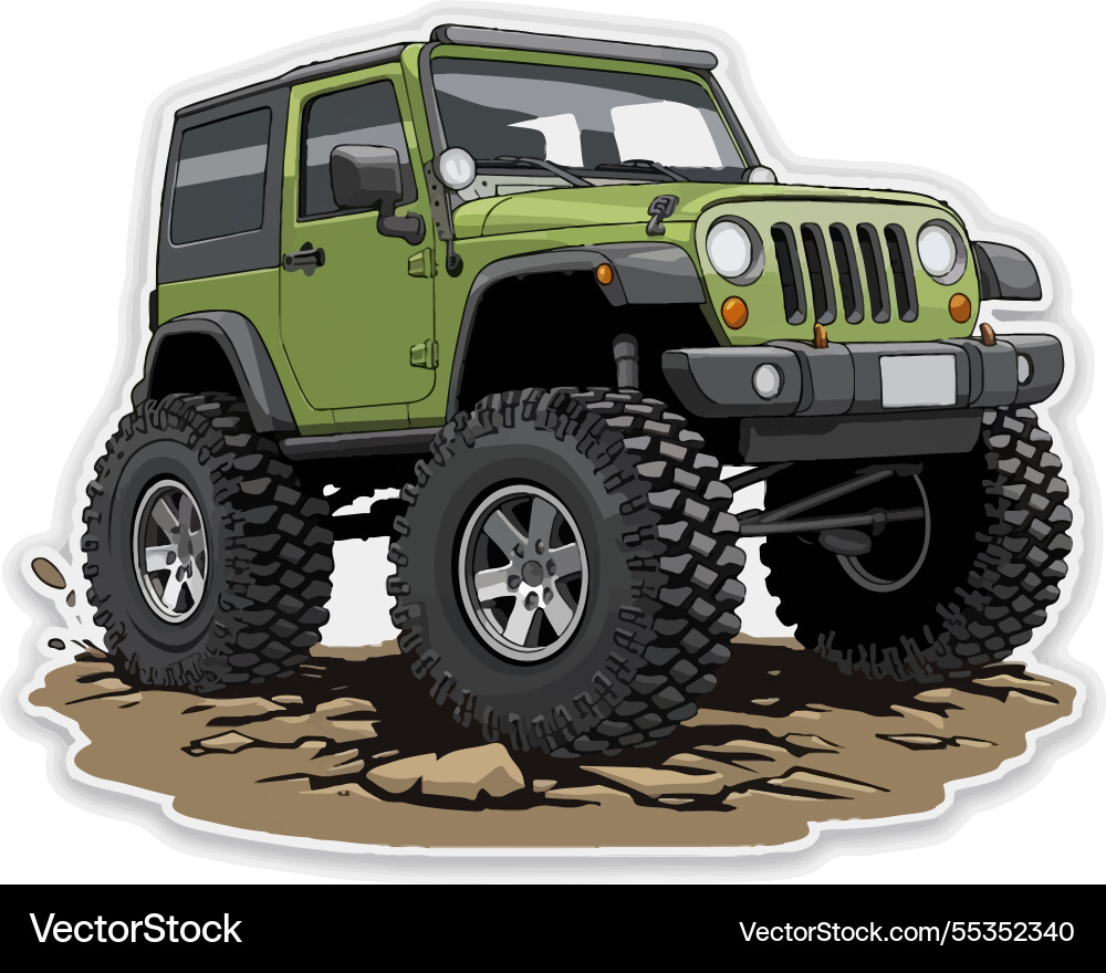 Green lifted jeep wrangler sticker Royalty Free Vector Image