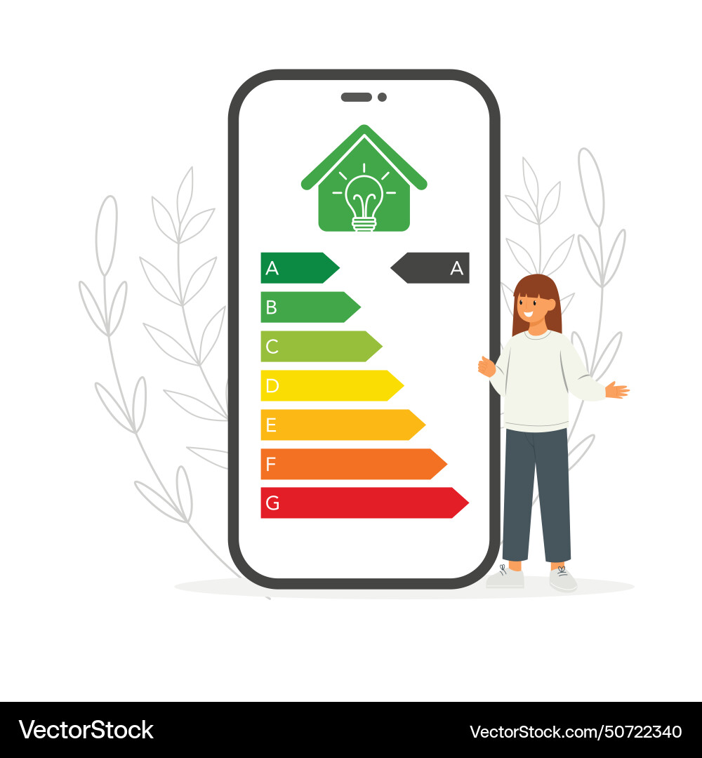 Woman controls energy consumption with mobile app Vector Image
