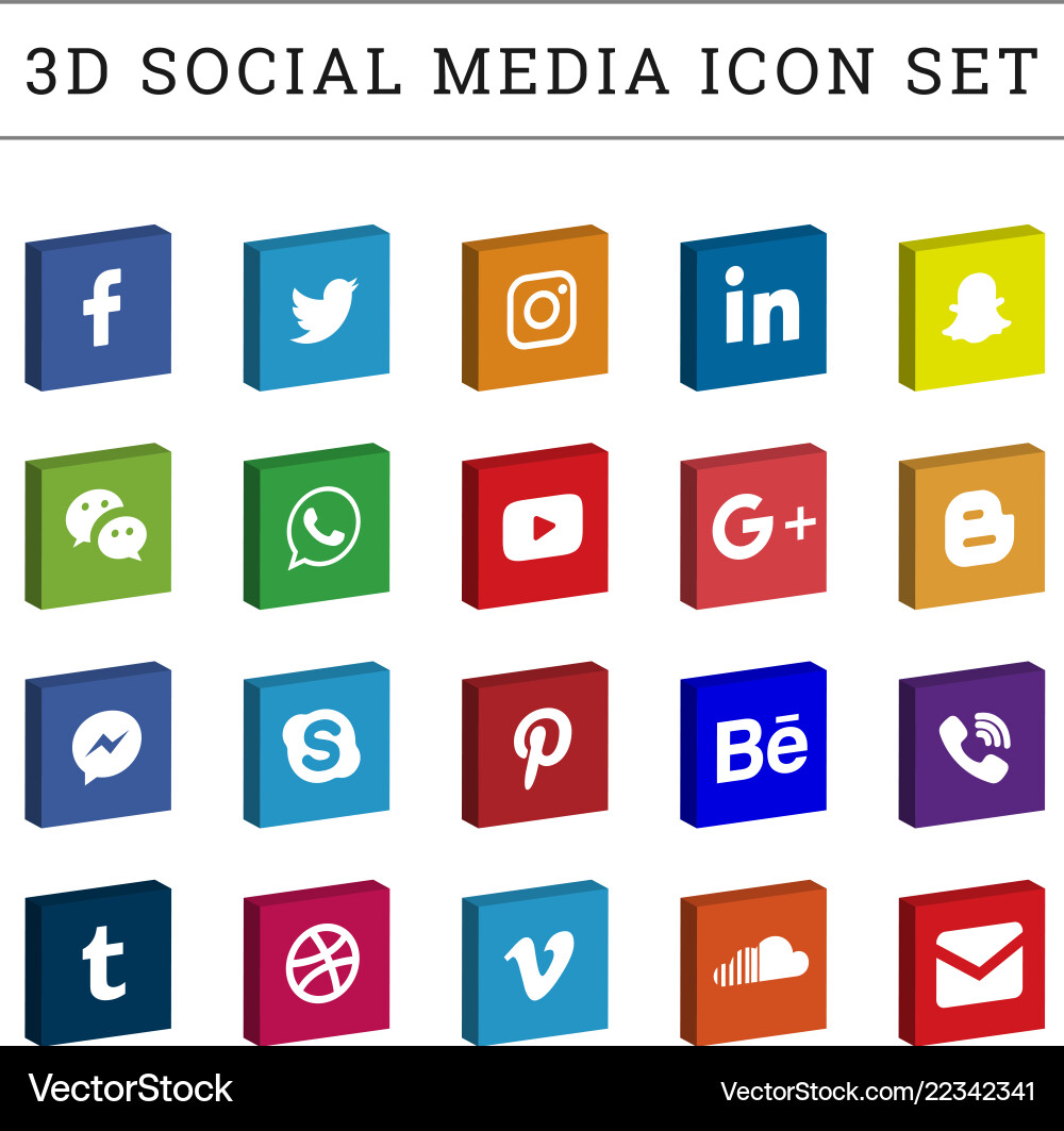 3D Social Media Icons - Square Set Royalty Free Vector Image