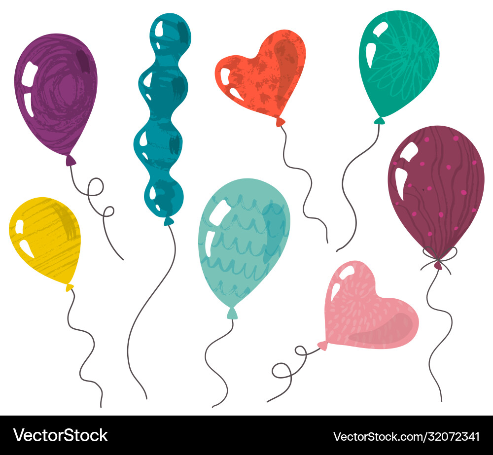 Collection doodle balloons with hand Royalty Free Vector