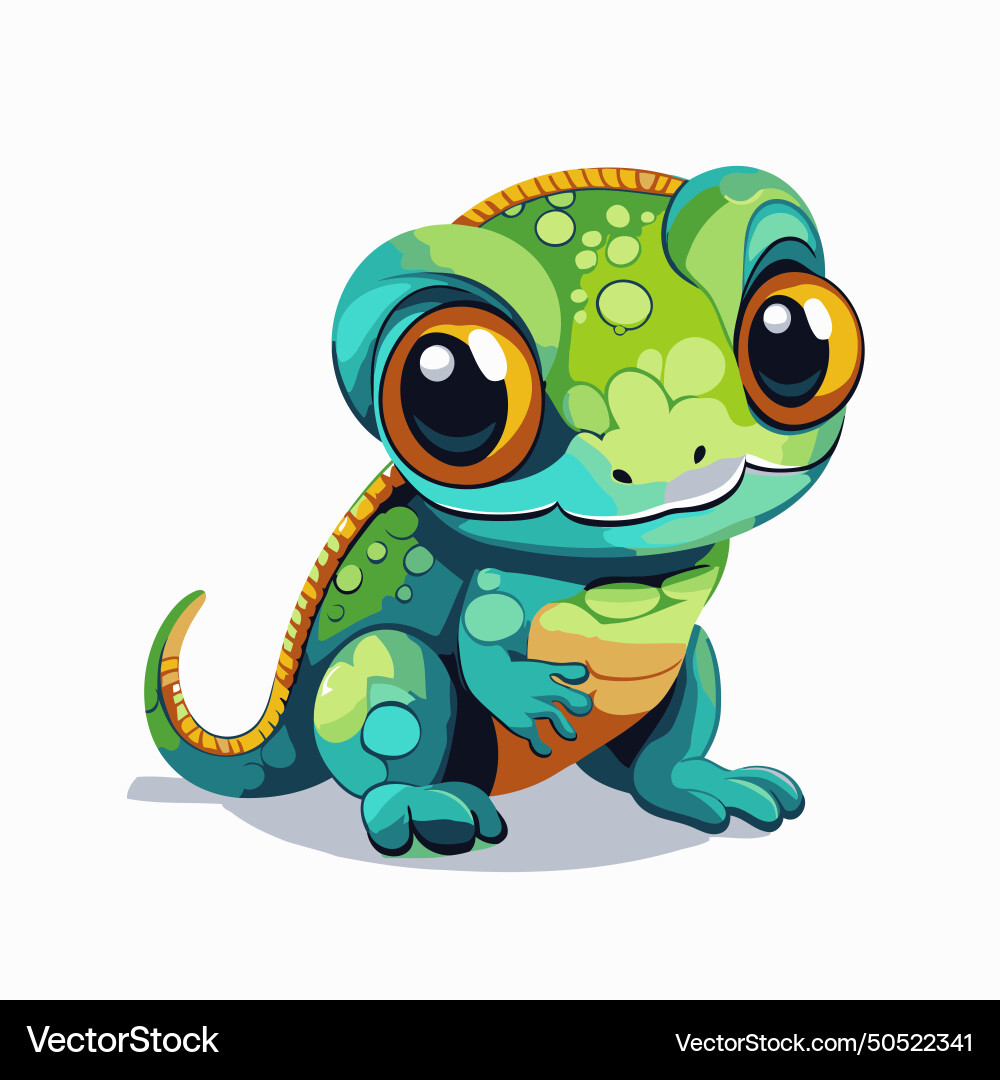Cute cartoon chameleon on white background Vector Image