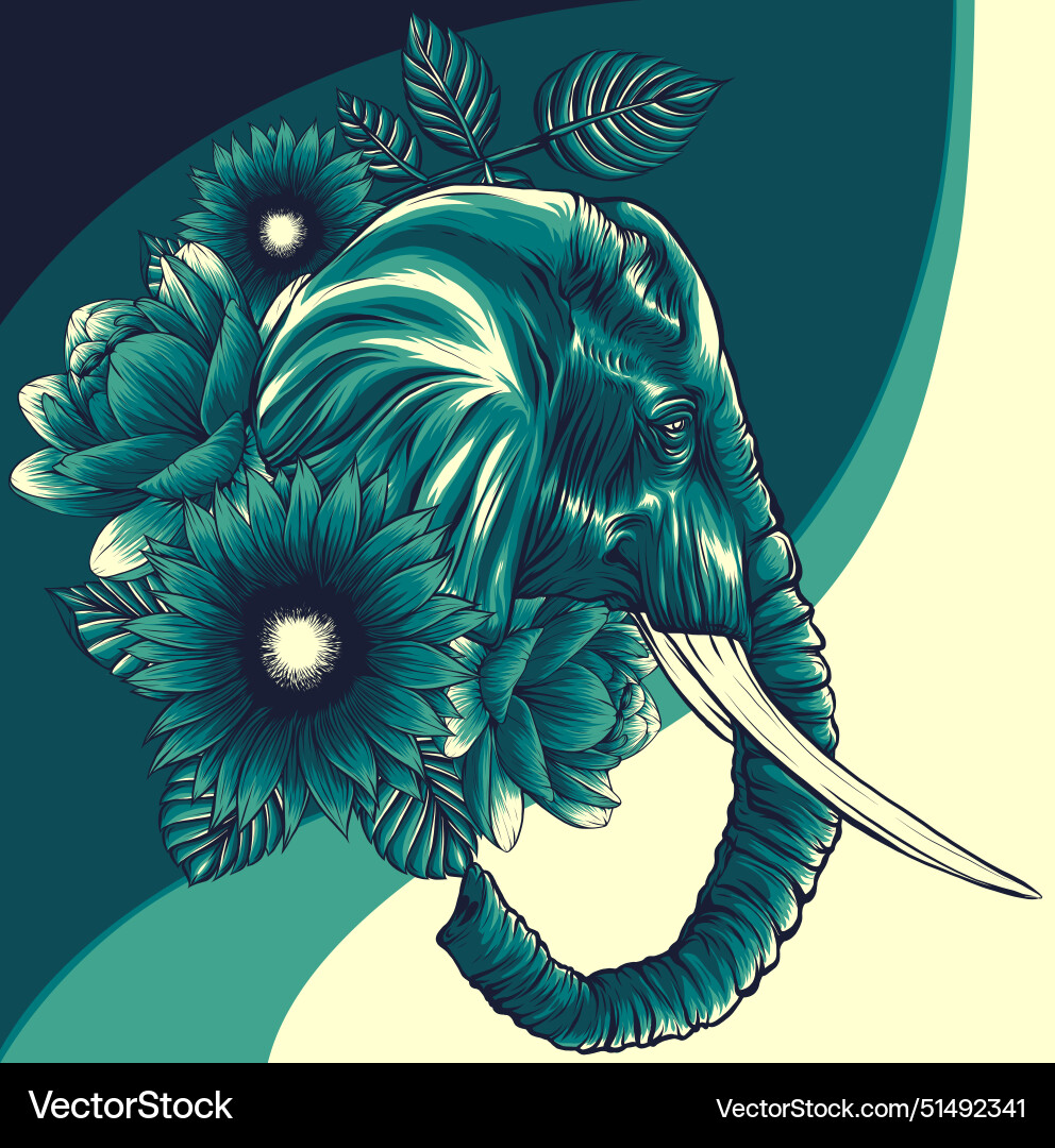 Elephant head in flowers Royalty Free Vector Image