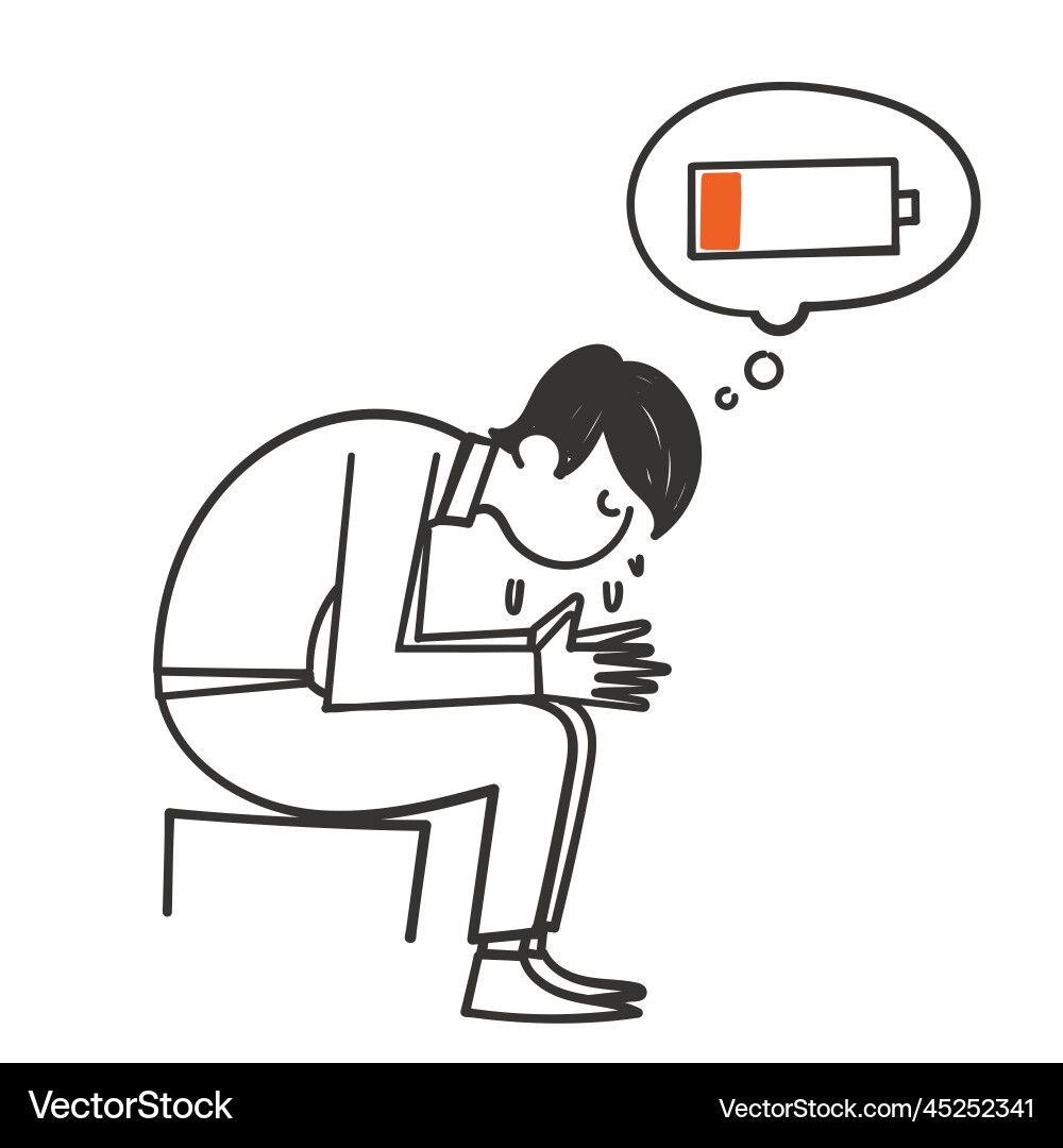 Hand drawn doodle person with low battery sign Vector Image