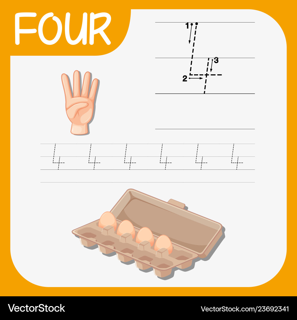 Number four tracing worksheets Royalty Free Vector Image