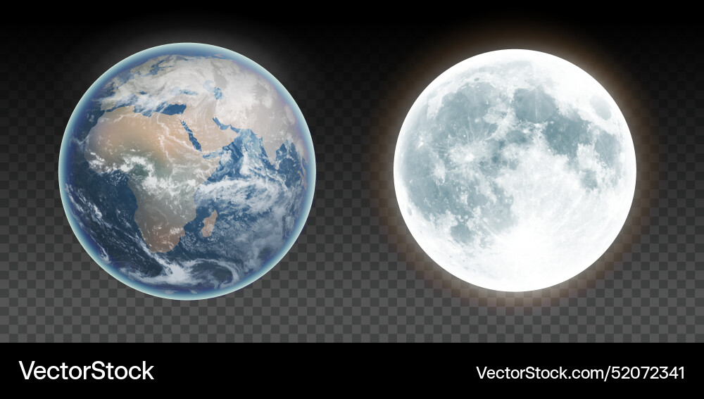 Planet earth and moon on a transparent background Vector Image