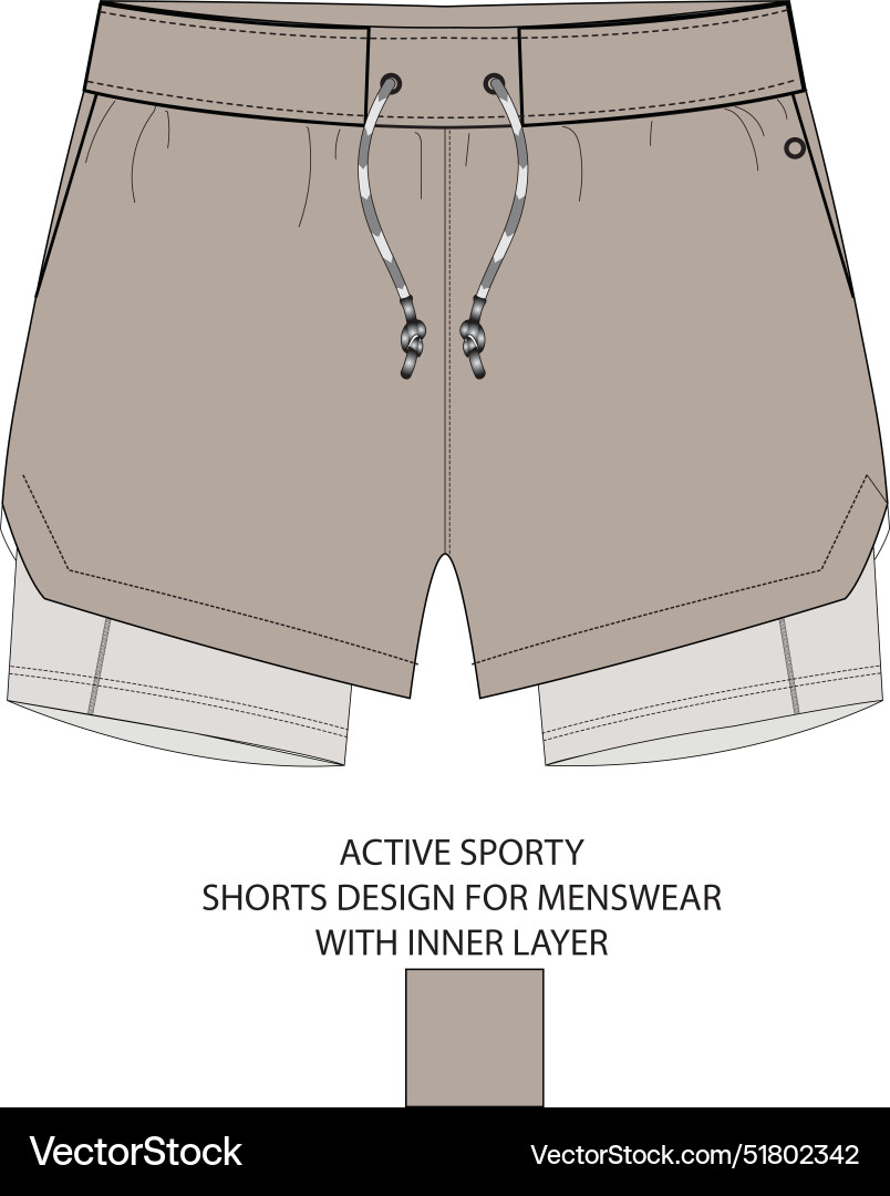 Active sporty shorts flat cad design Royalty Free Vector