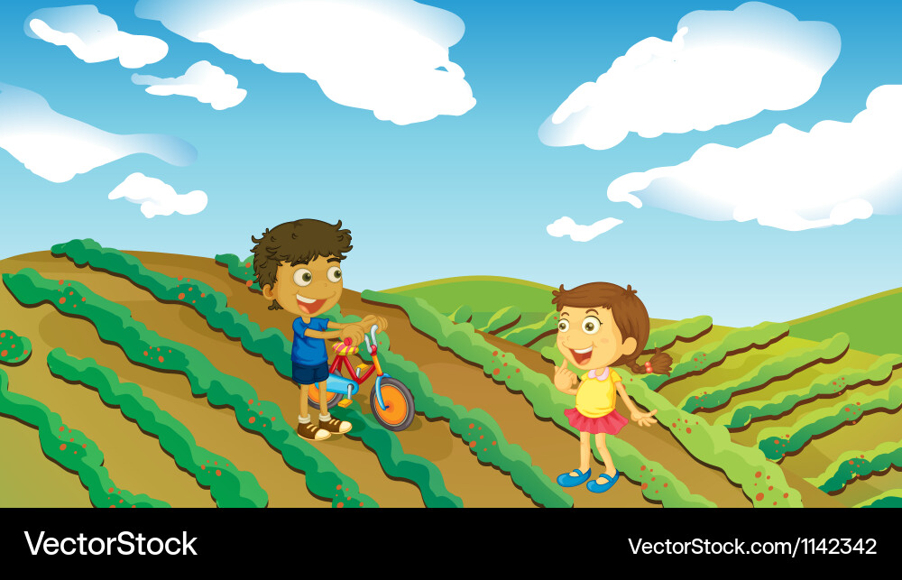 Children playing in the farm Royalty Free Vector Image