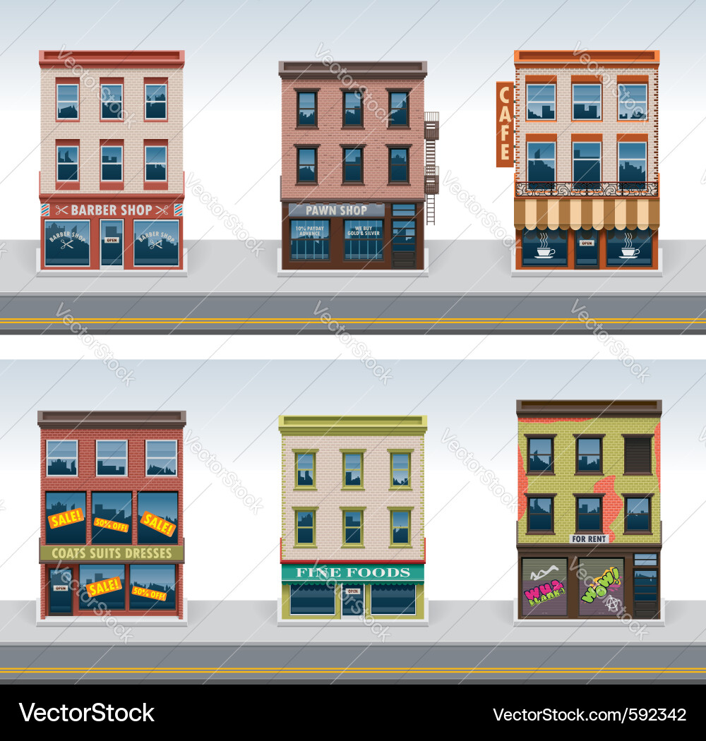 City buildings icon set Royalty Free Vector Image