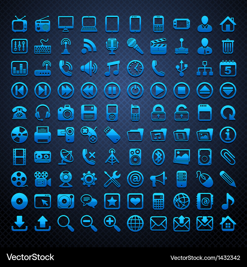Collection of Blue Icons Royalty Free Vector Image