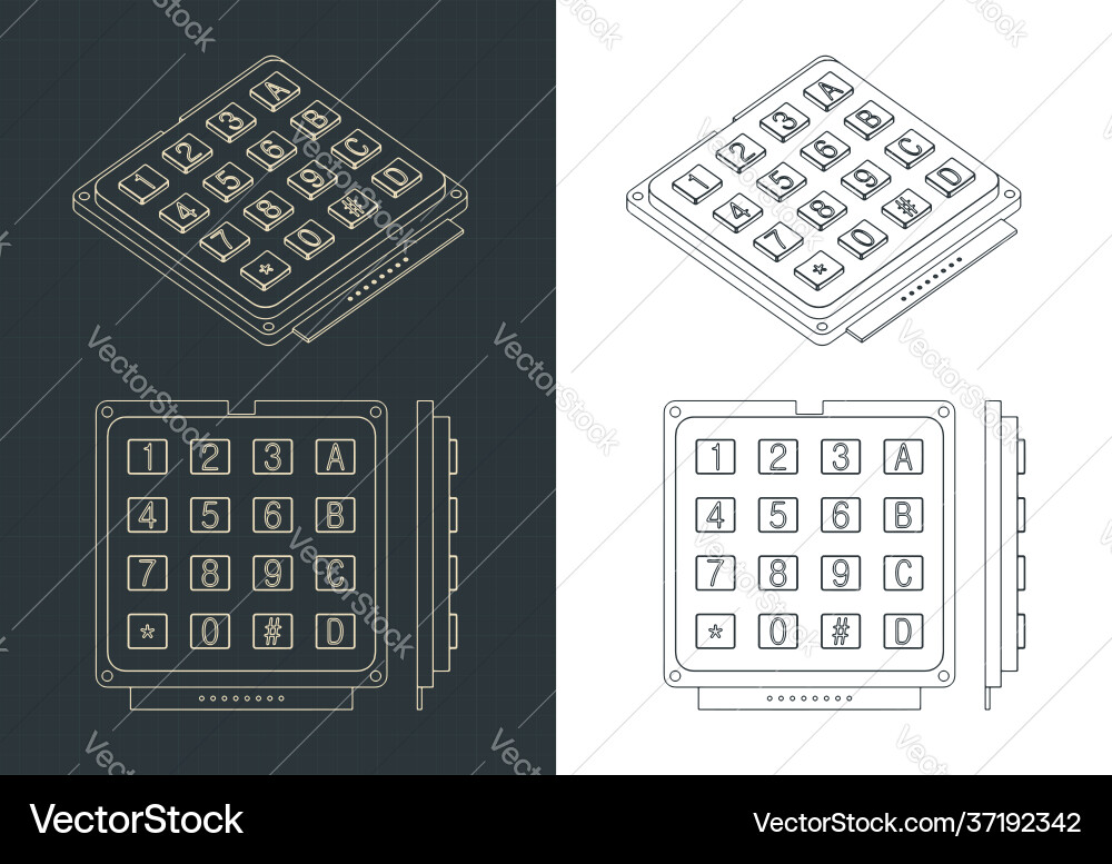 Numeric keypad 16 keys drawing Royalty Free Vector Image