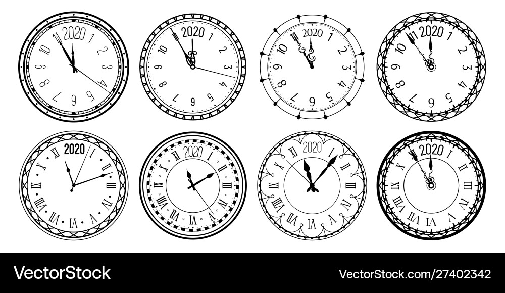 Round 2020 clock new year countdown watch face Vector Image