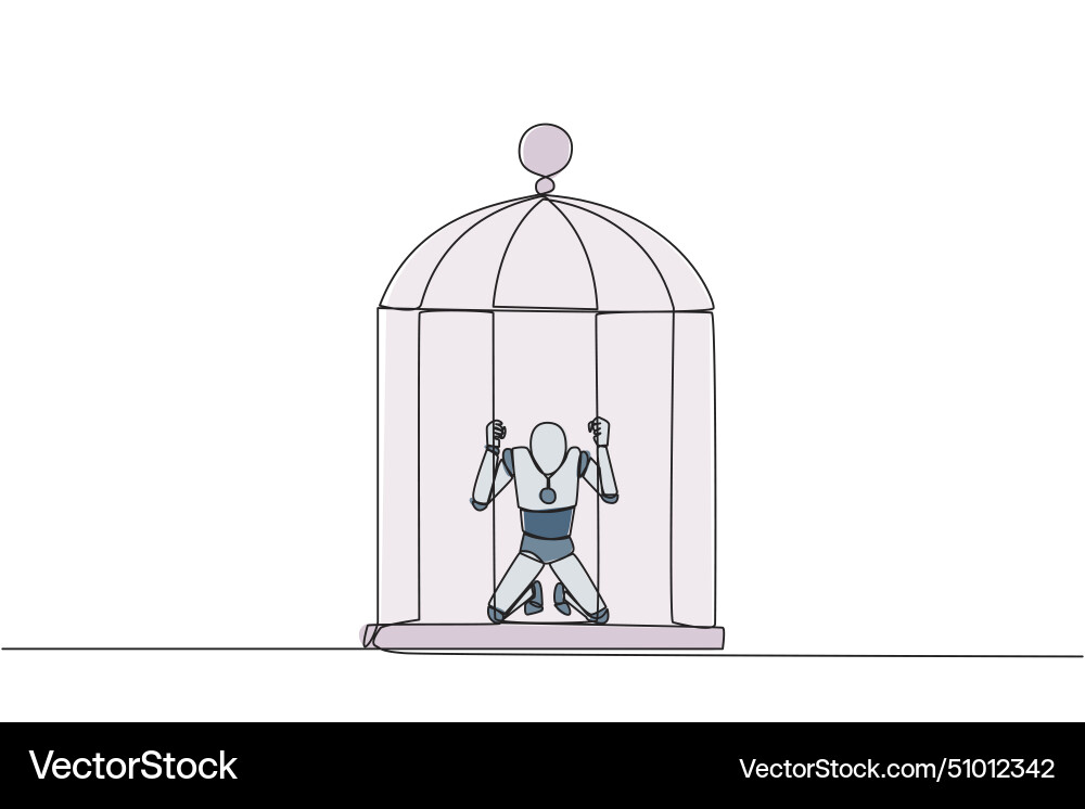 Single continuous line drawing robot trapped Vector Image