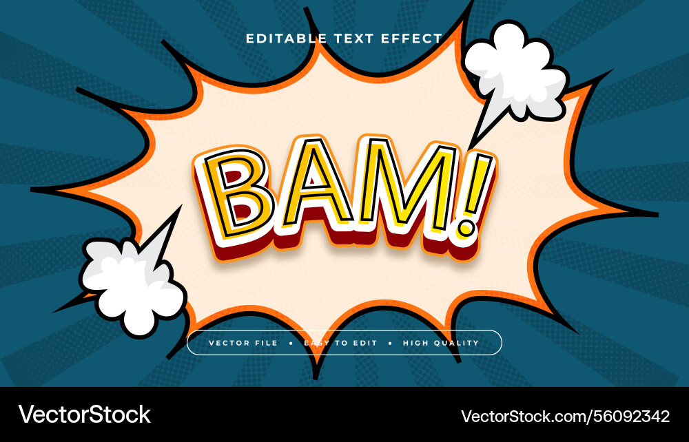 White yellow and blue bam 3d editable text effect Vector Image