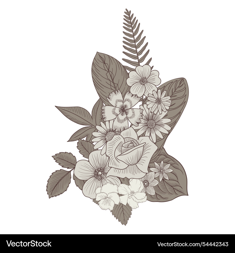 Composition with flowers and leaves Royalty Free Vector