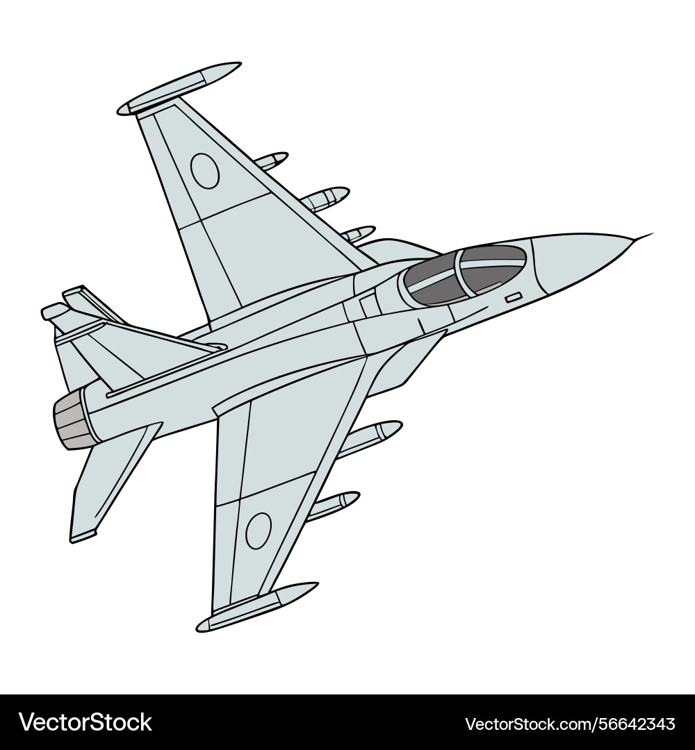 Jet fighter aircraft drawing Royalty Free Vector Image