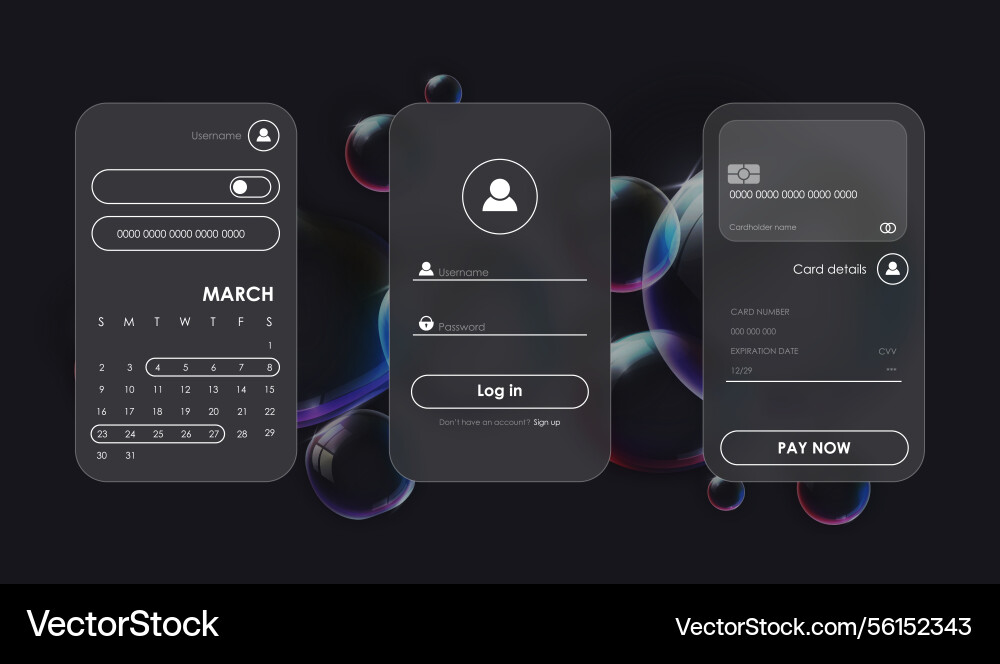 Mobile ui login and payment screen design Vector Image