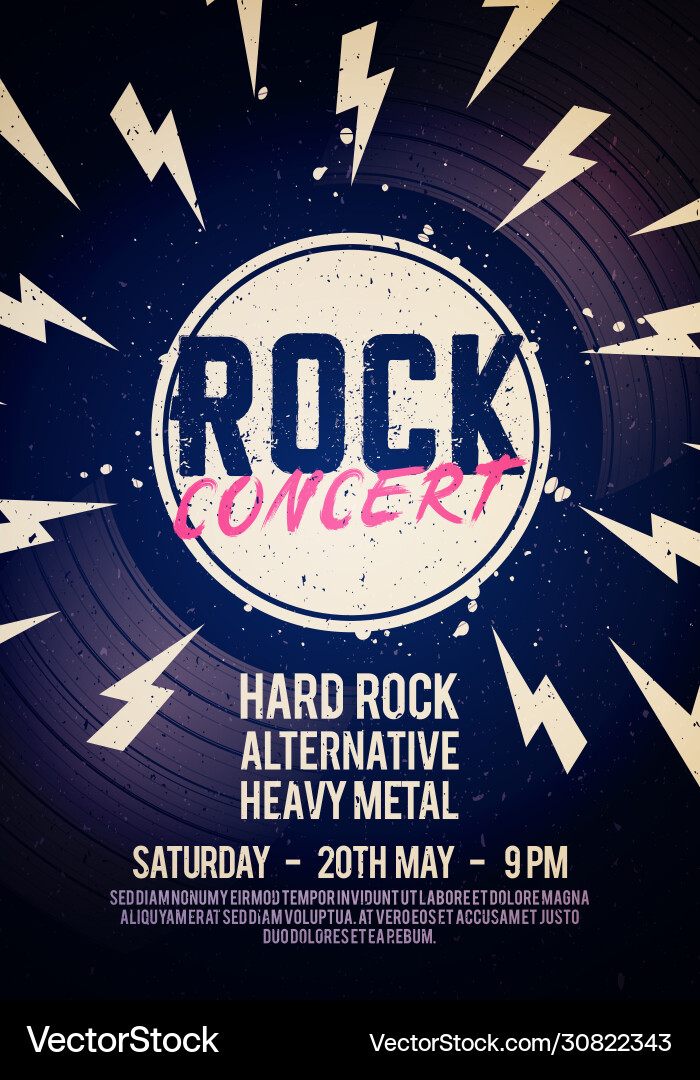 Rock concert poster with text and grunge effect Vector Image