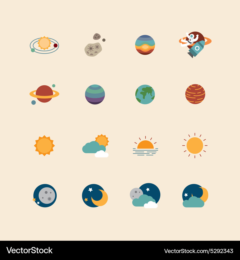 Web icons set - space sun and moon Royalty Free Vector Image