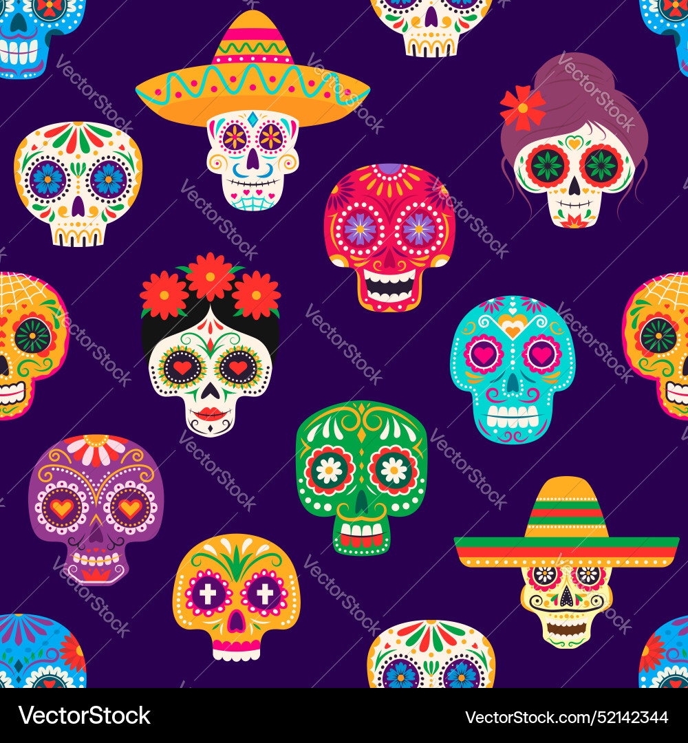 Day of dead mexican skulls seamless pattern Vector Image