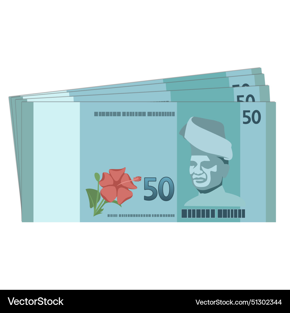 Malaysia currency banknote rm50 ringgit Royalty Free Vector