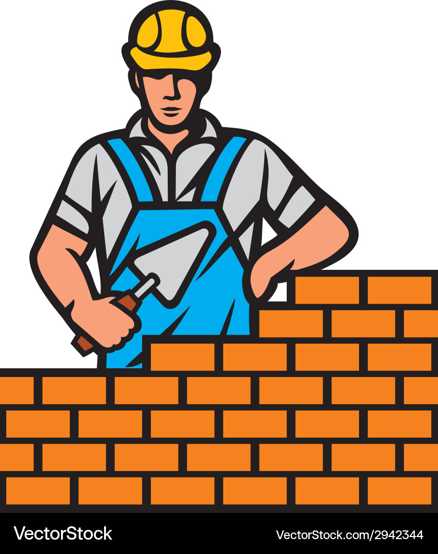 Mason with brick and trowel in hand Royalty Free Vector