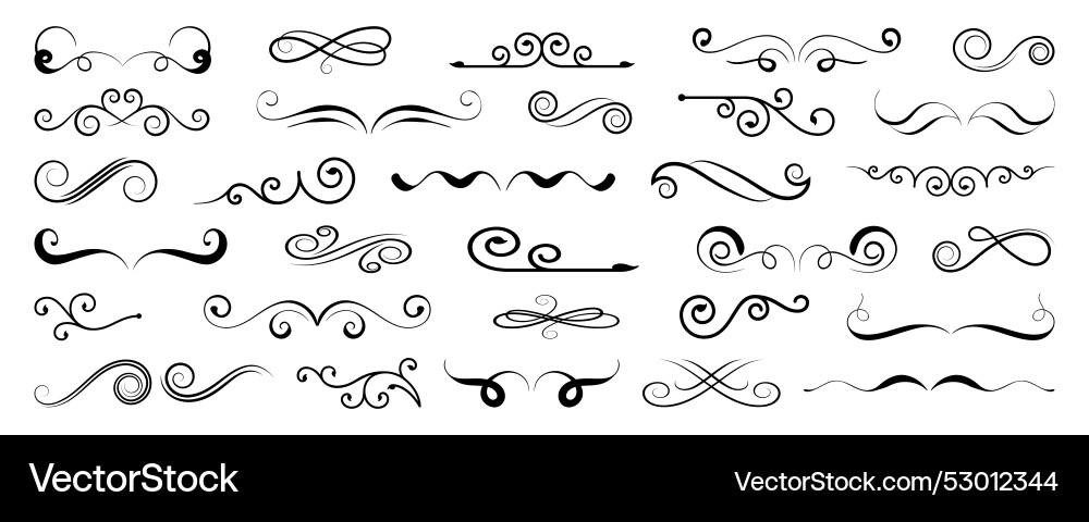 Swirl ornament collection black scroll decorative Vector Image