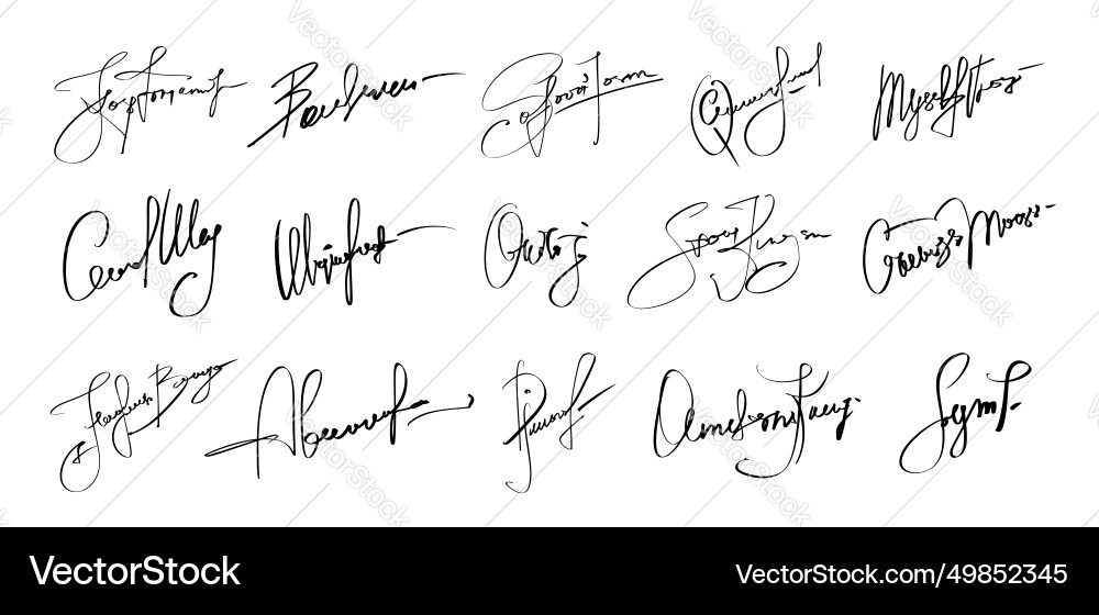 Autograph signatures pack set name facsimile Vector Image