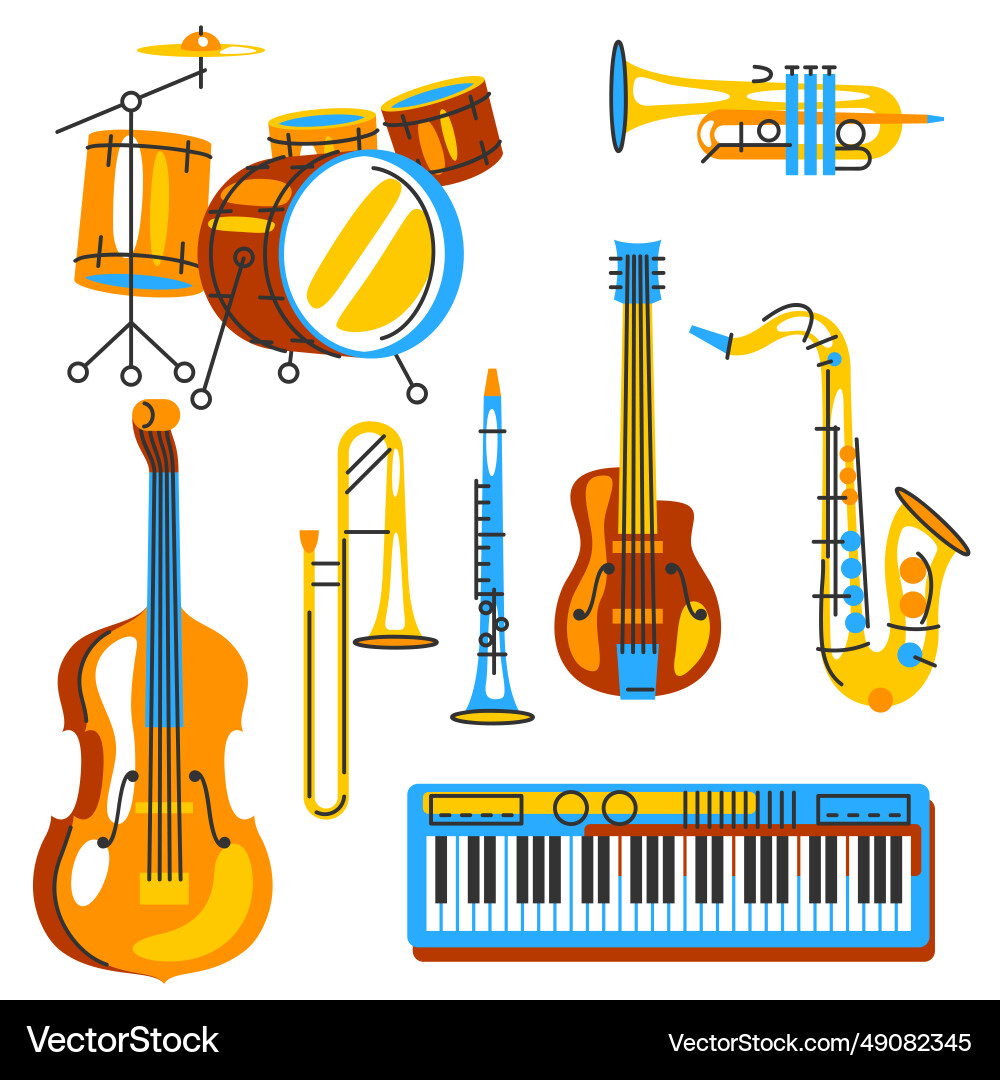 Colorful Musical Instruments Set Royalty Free Vector Image