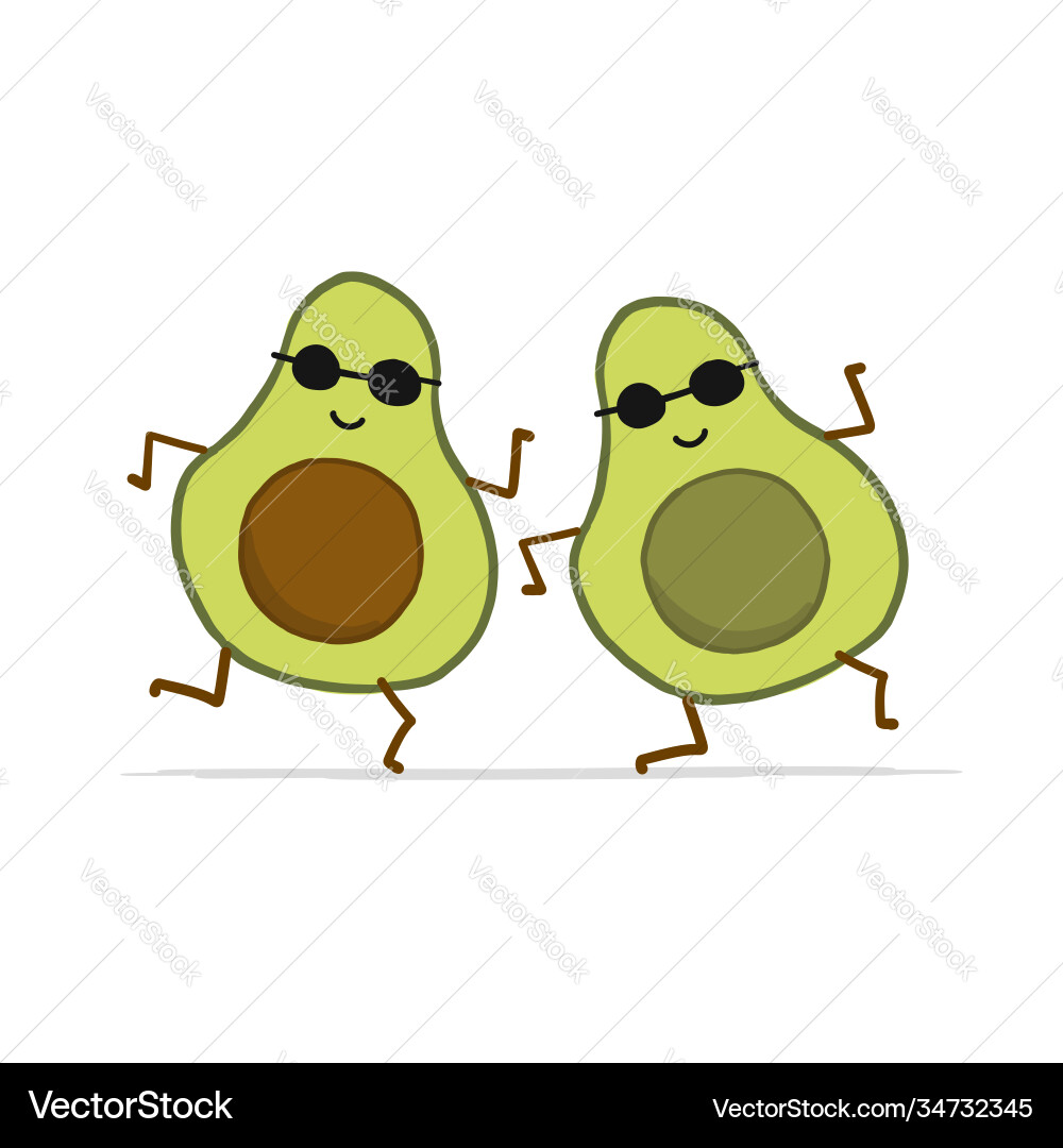 Funny avocado friends is dancing cartoon Vector Image