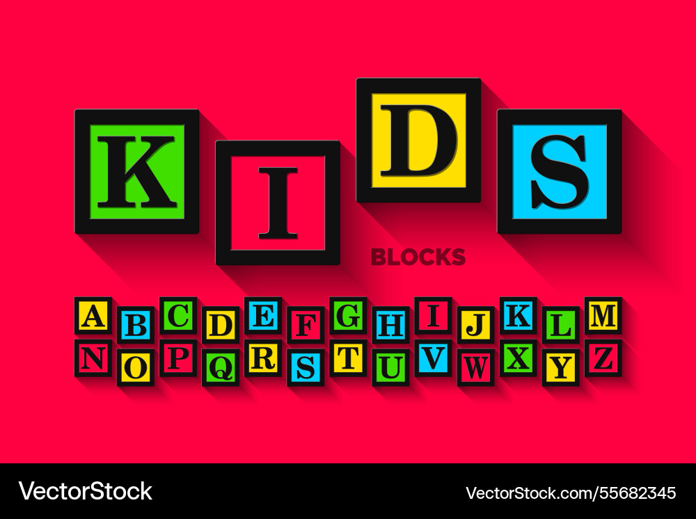 Kids construction blocks font Royalty Free Vector Image