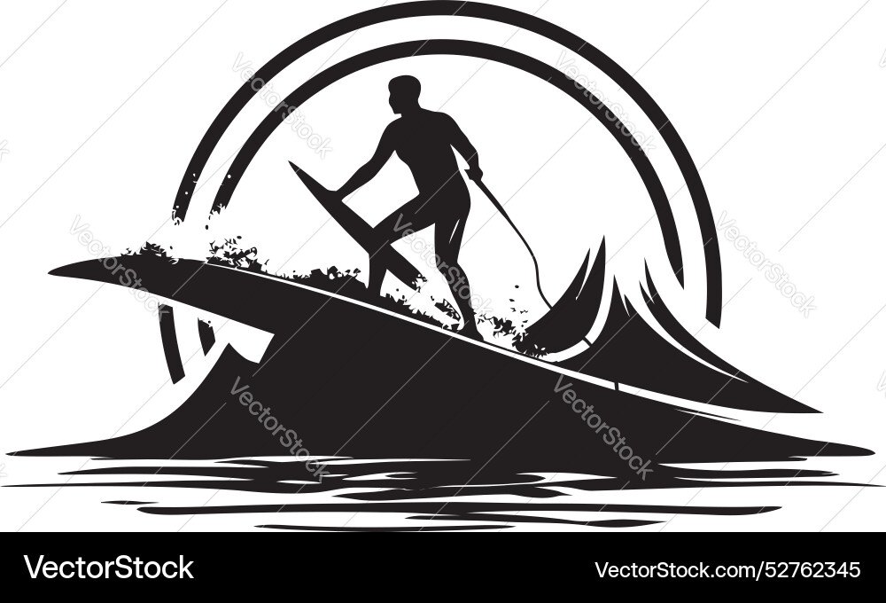 Surfing swagger guy riding waves logo waveform Vector Image